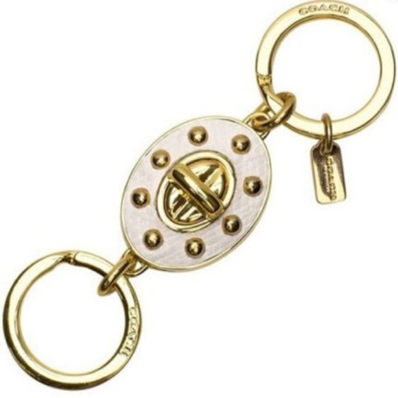 Coach | Accessories | Coach Gold Rivet Leather Turnlock Valet Key Chain ...